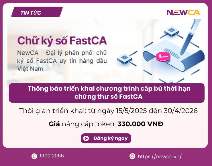Thông báo triển khai chương trình cấp bù thời hạn chứng thư số - NewCA